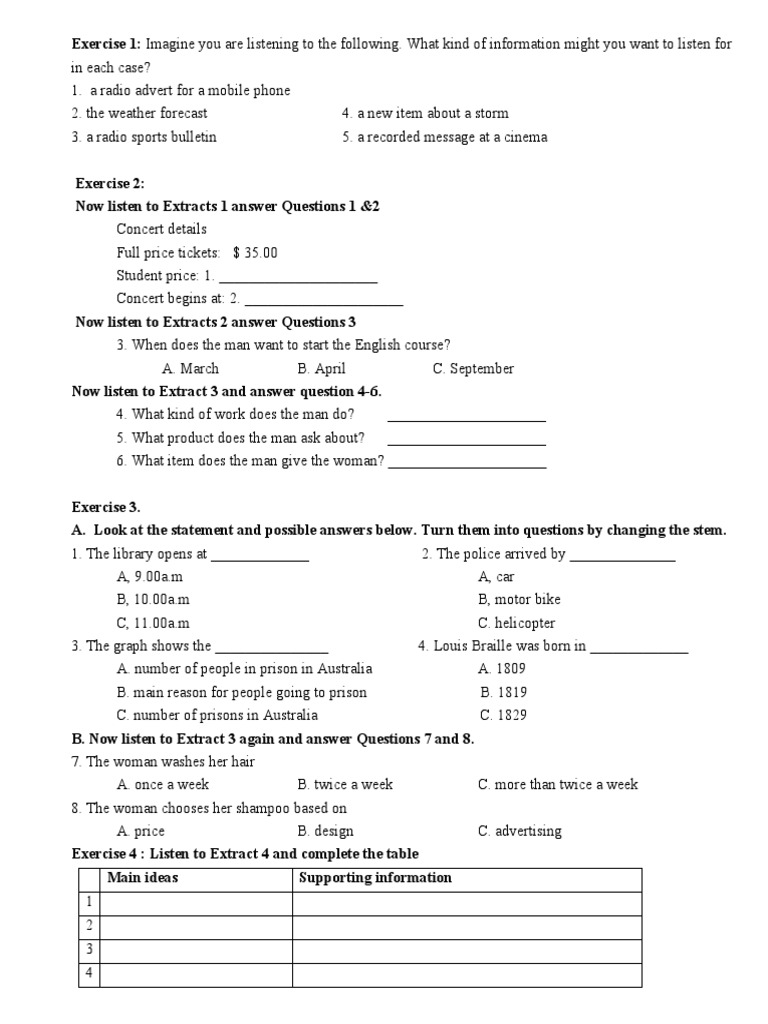 Listening for Specific Information Exercises | PDF | Career & Growth