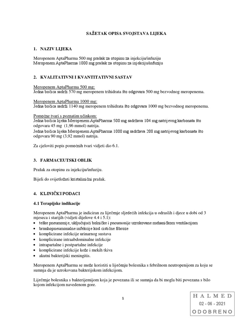 Meropenem AptaPharma SPC - 1 | PDF