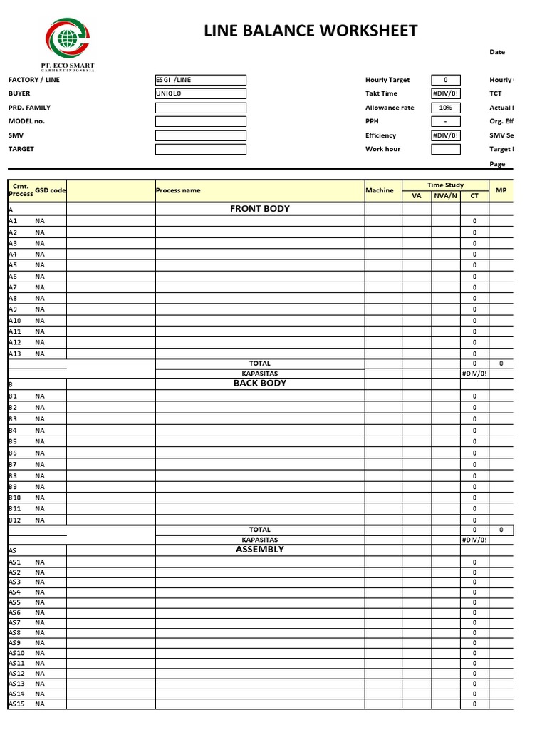 Line Balancing Worksheet 039 New | PDF | Seam (Sewing) | Sewing
