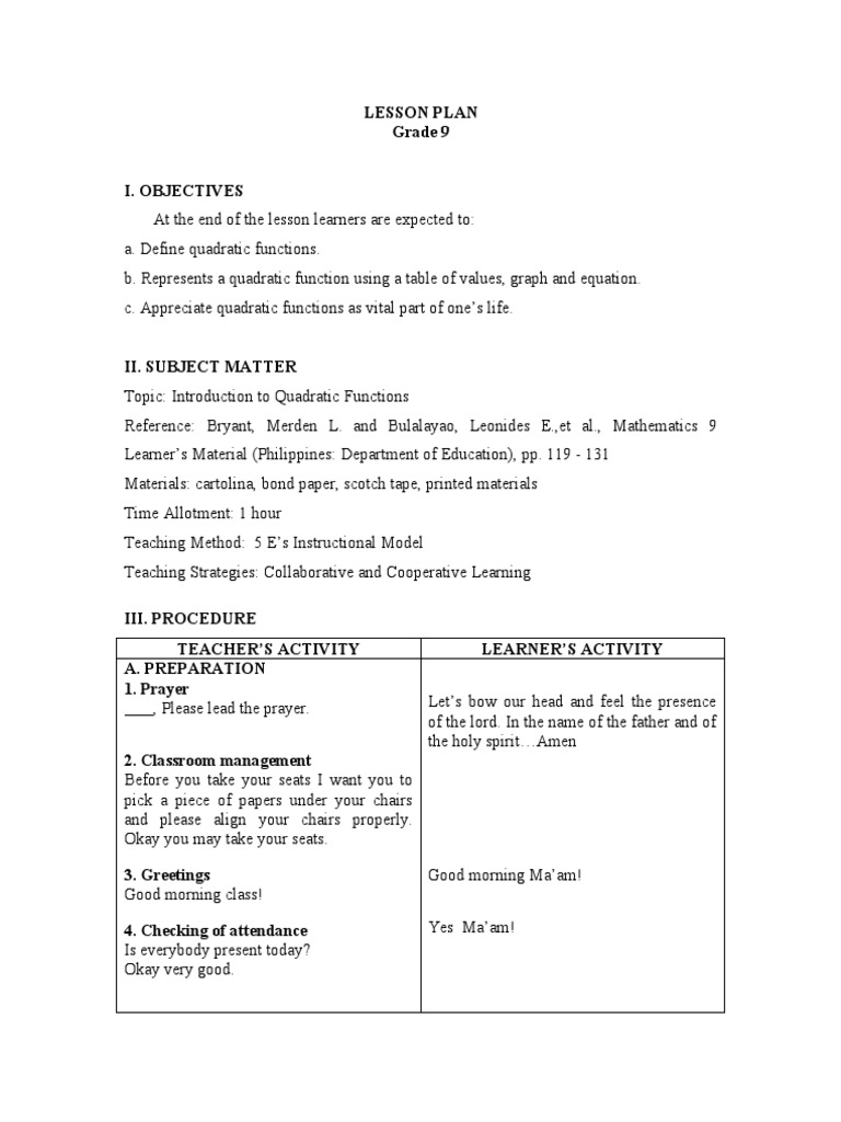 Grade 9 Quadratic Functions Pdf Quadratic Equation Function Mathematics