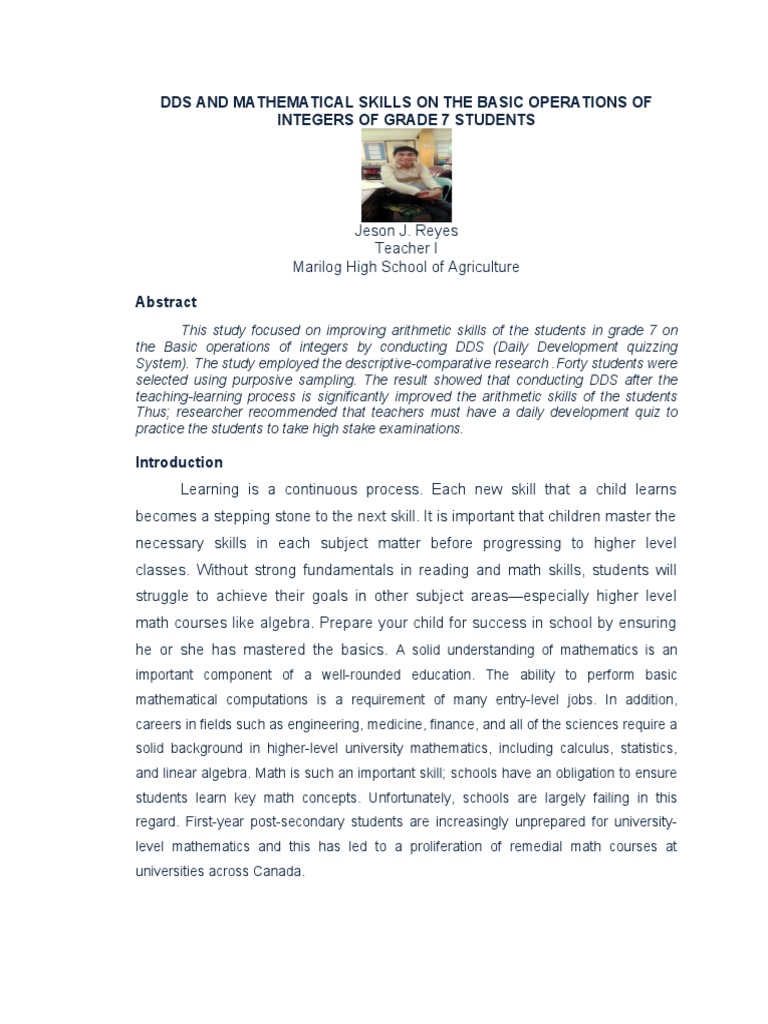 Dds and Mathematical Skills On The Basic Operations of Integers of ...