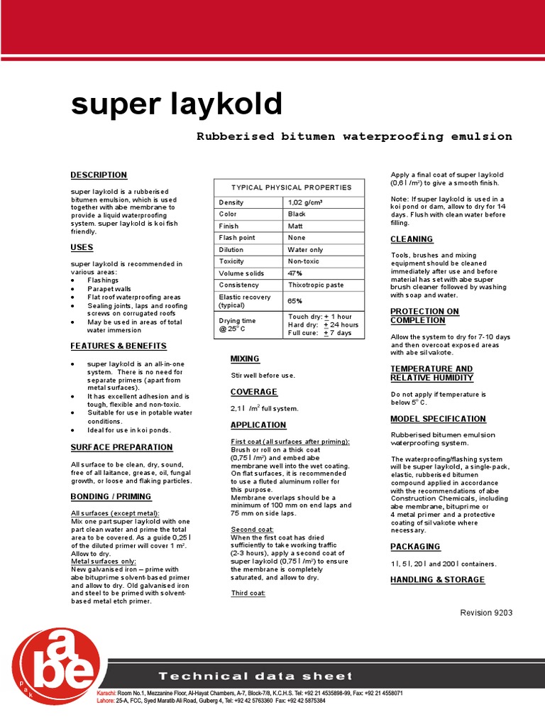 Super Laykold | PDF | Asphalt | Water