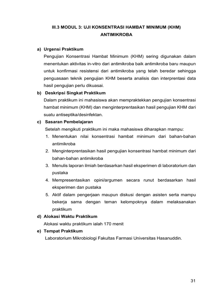 Uji KHM Antimikroba: Panduan Praktikum | PDF