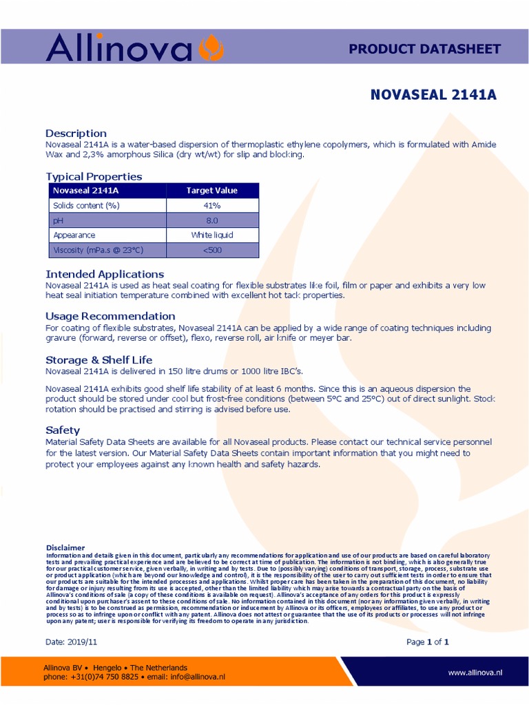Novaseal 2141A: Description | PDF | Patent Infringement | Materials