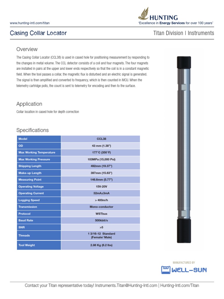 Casing Collar Locator CCL38 Overview | PDF | Inductor | Manufactured Goods
