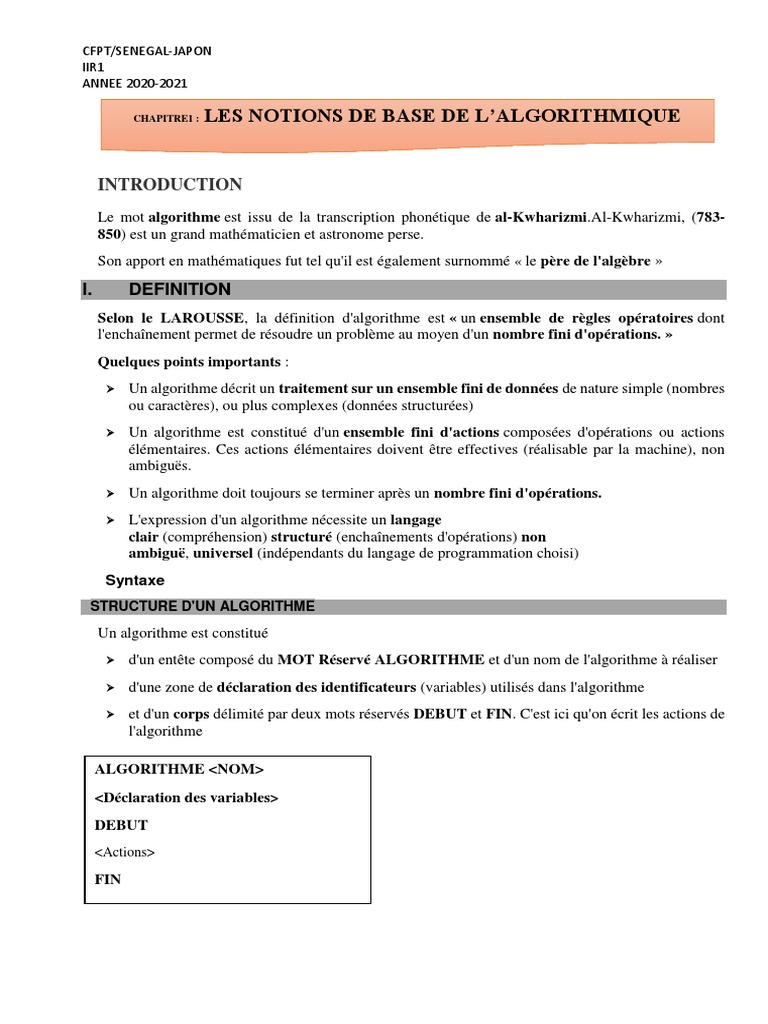 Cours Algorithme Download Free Pdf Structure De Contrôle Variable Informatique