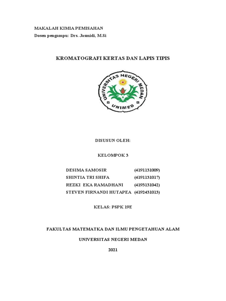Makalah Kimia Pemisahan-Kromatografi Lapis Tipis Kel.3 | PDF