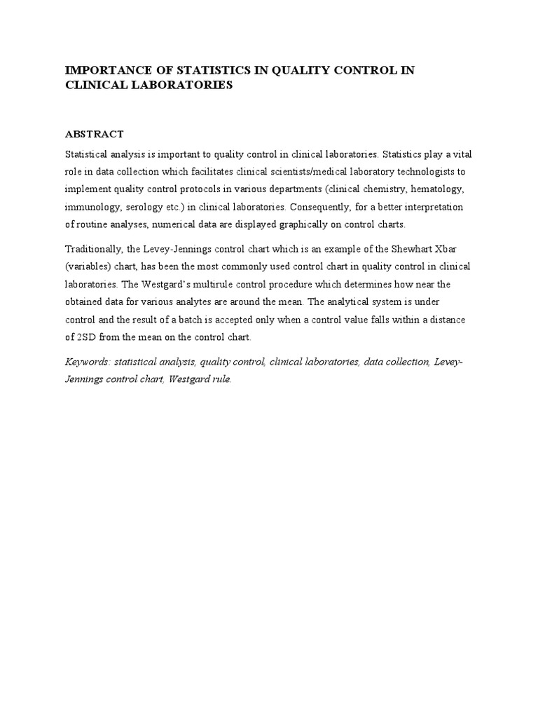 Importance of Statistics in Quality Control in Clinical Laboratories ...