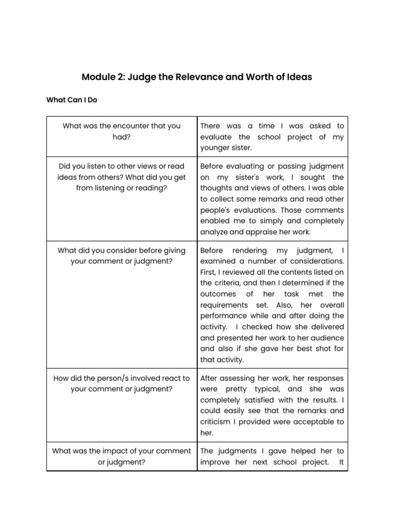Judge The Relevance and Worth of Ideas | PDF | Anxiety | Judgment (Law)