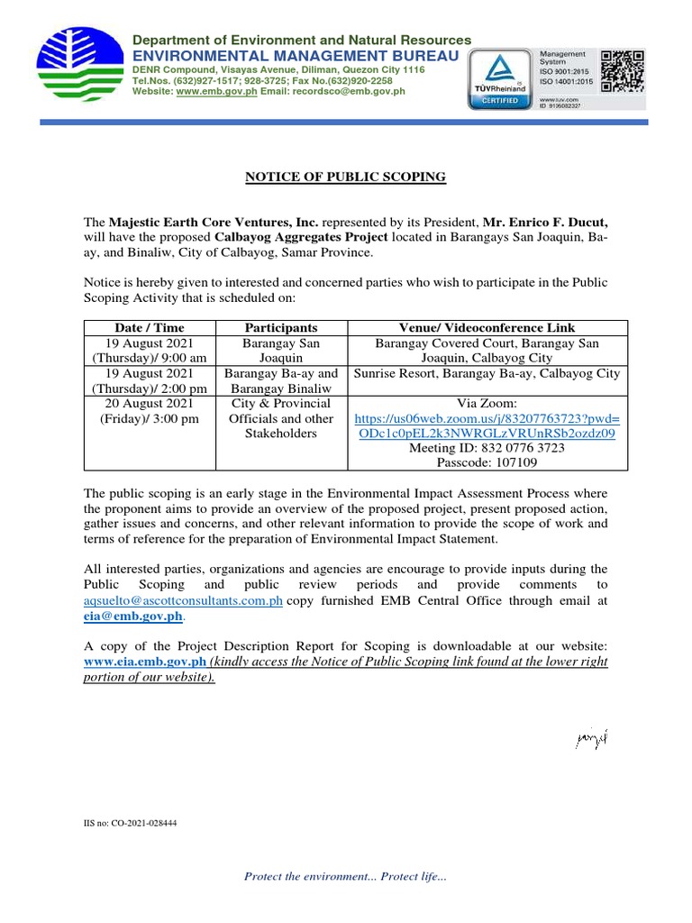 Environmental Management Bureau: Notice of Public Scoping | PDF ...
