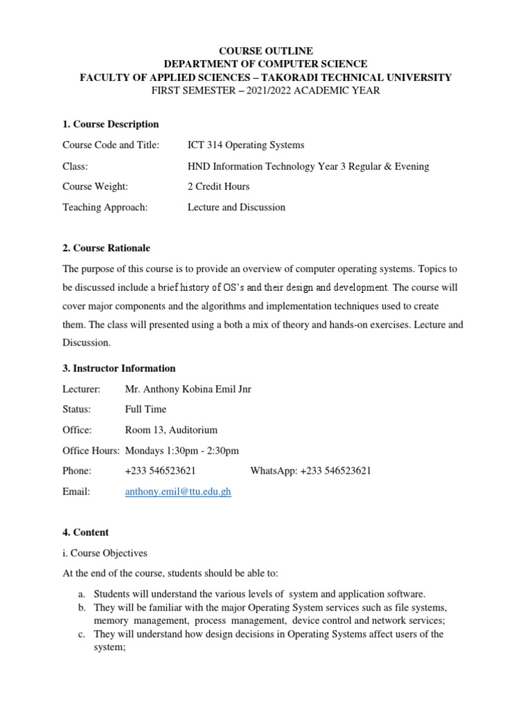 Course Outline - Operating Systems | PDF | Thread (Computing ...