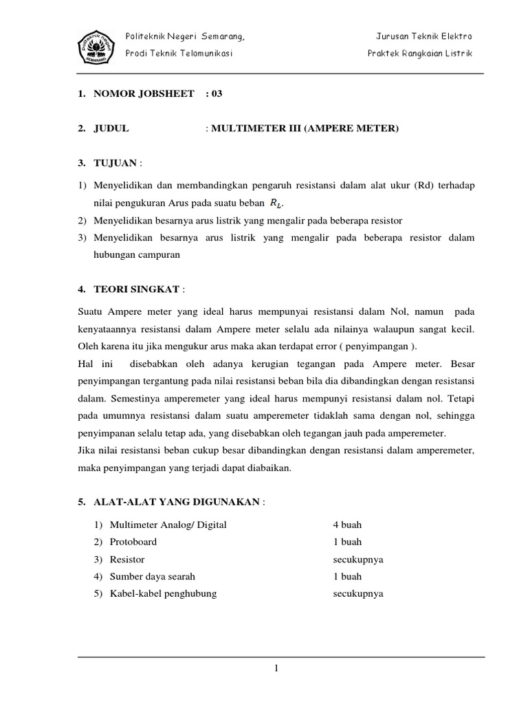 Jobsheet Rangkaian Listrik 03 | PDF | Sains & Matematika | Teknologi & Rekayasa