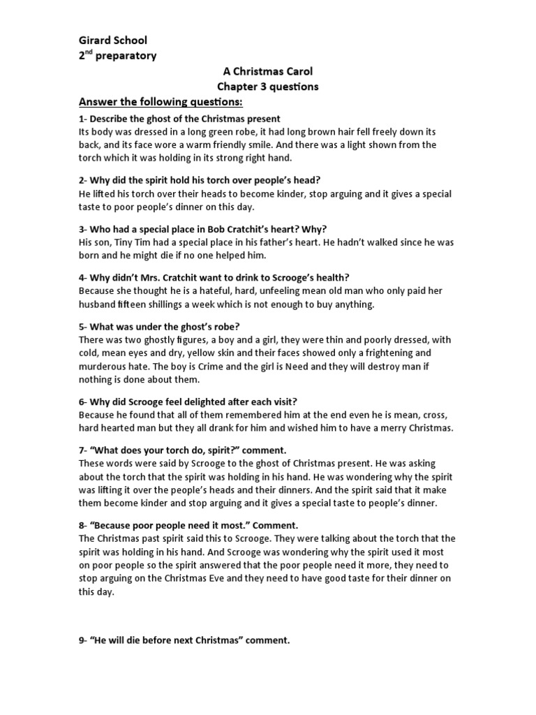 Girard School 2 Preparatory A Christmas Carol Chapter 3 Questions ...