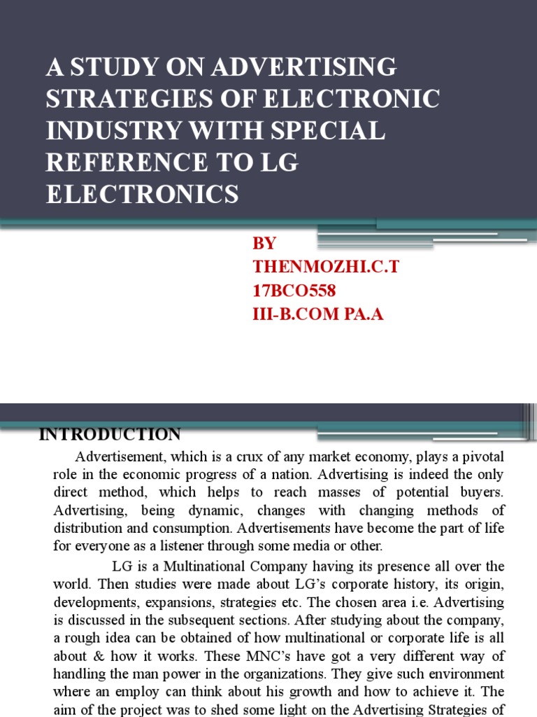 A Study On Advertising Strategies of Electronic Industry | PDF ...