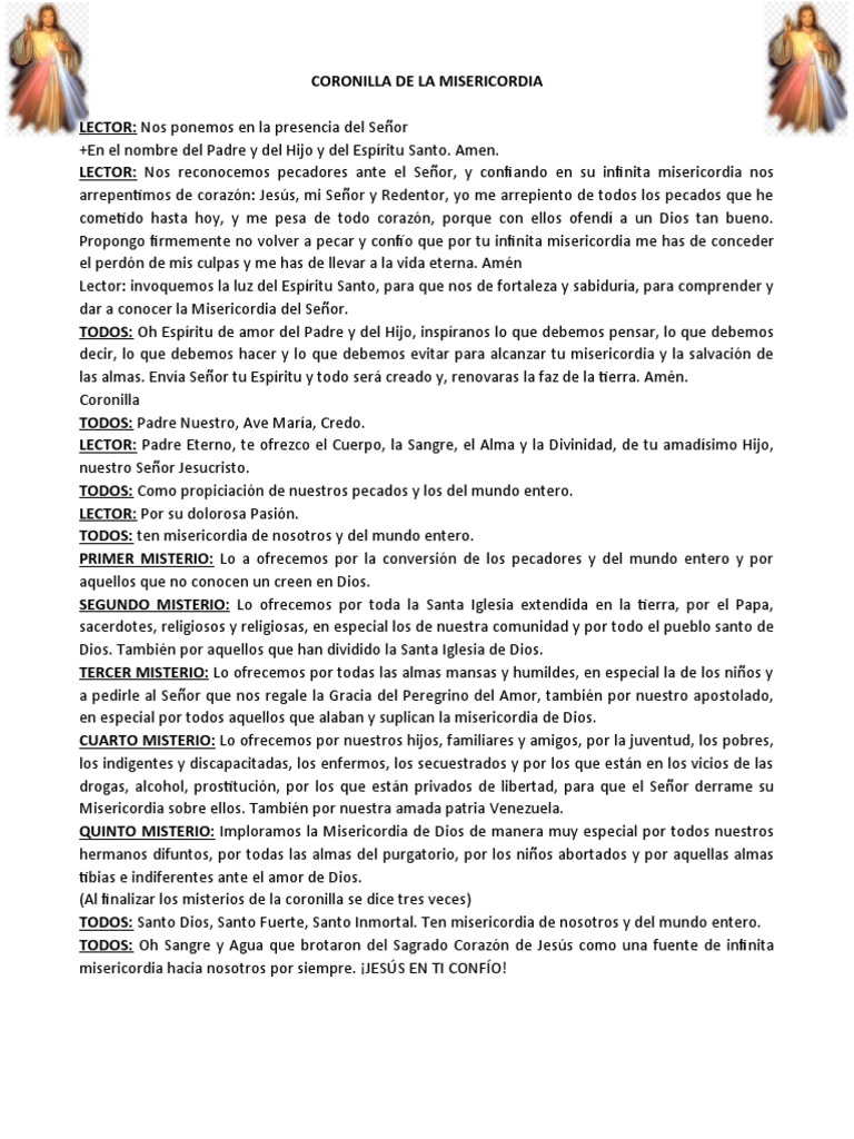 Coronilla de La Misericordia | PDF | Pecado | María, madre de Jesús