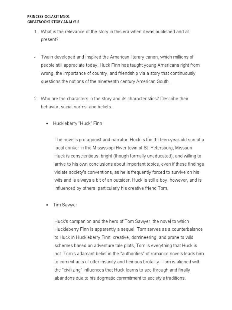 Huckleberry Finn Character Analysis | PDF | Huckleberry Finn ...
