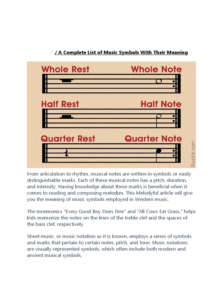 List of Music Symbols For Piano Students | Download Free PDF | Clef ...