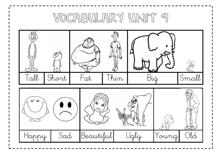 Vocabulary Unit 9: Tall Short Fat Thin Big Small | PDF | Wellness