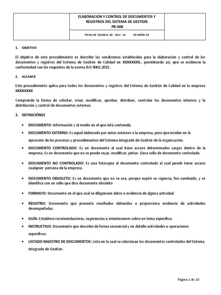 Pr-008 Control de Documentos y Registros | PDF | Sistema de manejo de ...