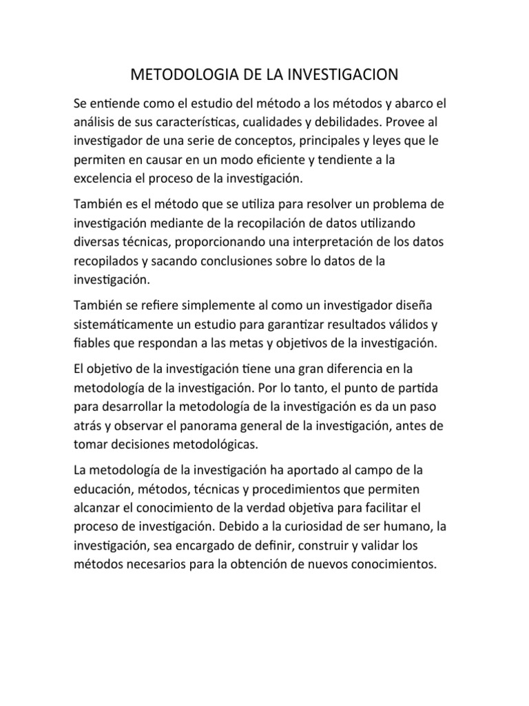 Metodologia de La Investigacion y Diferencia Entre Metodo y Metodologia | PDF | Método ...