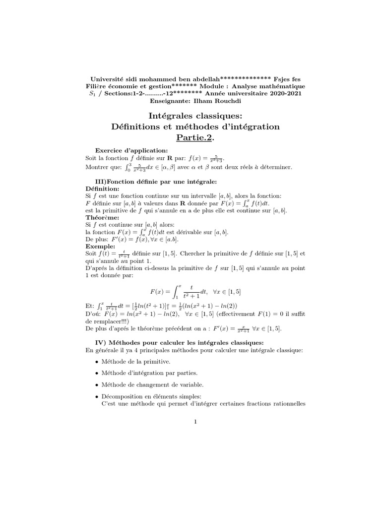 Intégrales classiques et méthodes d'intégration | PDF | Intégral ...