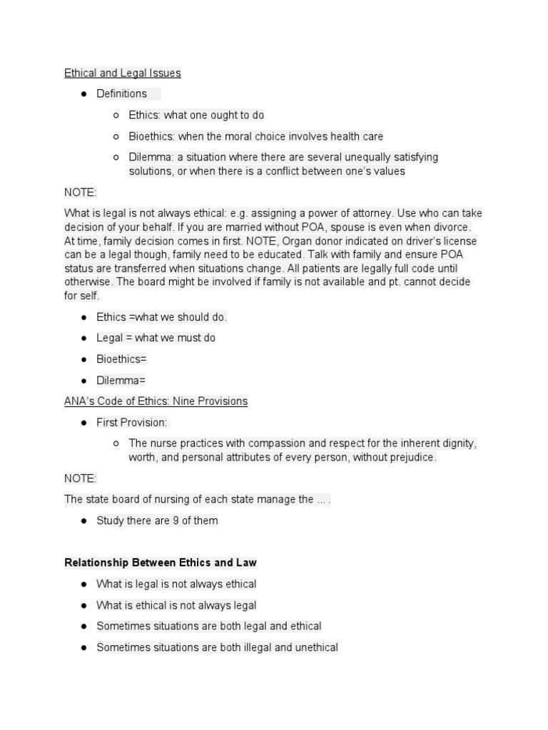 Ethical and Legal Issues | PDF | Nursing | Power Of Attorney