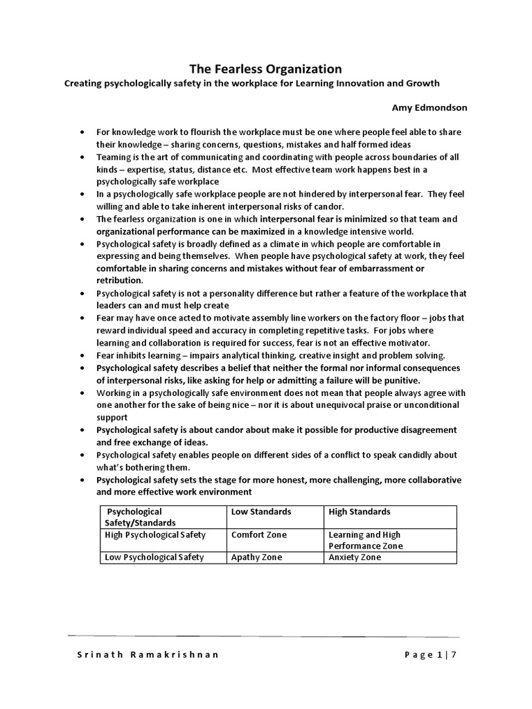 The-Fearless-Organization Book Stract | PDF | Learning | Psychology