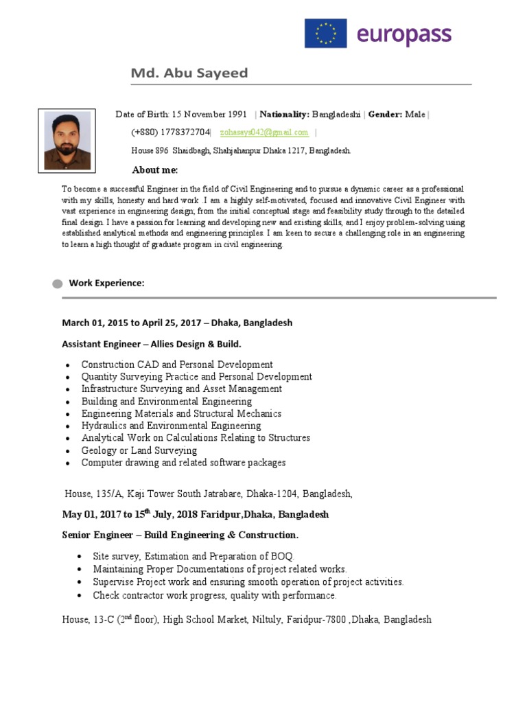 Md. Abu Sayeed: About Me | PDF | Engineering | Civil Engineering