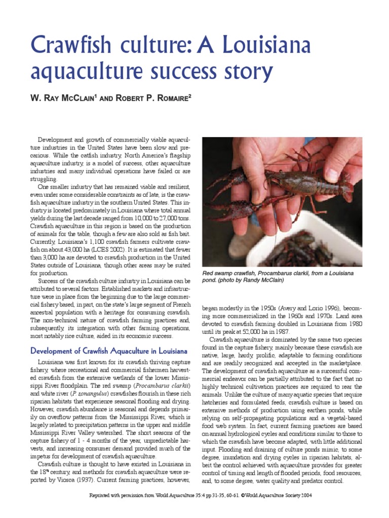 Crawfish Culture A Louisiana Aquaculture Success Story | PDF ...