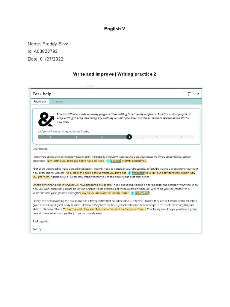 Name: Freddy Silva Id: A00828792 Date: 01/27/2022: English V | PDF