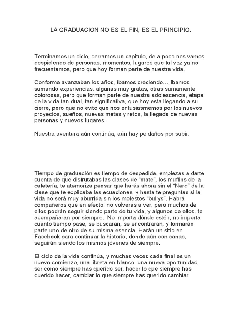 Graduación: Un Nuevo Comienzo | PDF | Amor