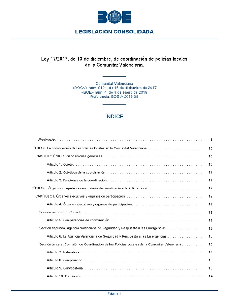 Ley 17-2017, de 13 de Diciembre, de Coordinación de Policías Locales de ...