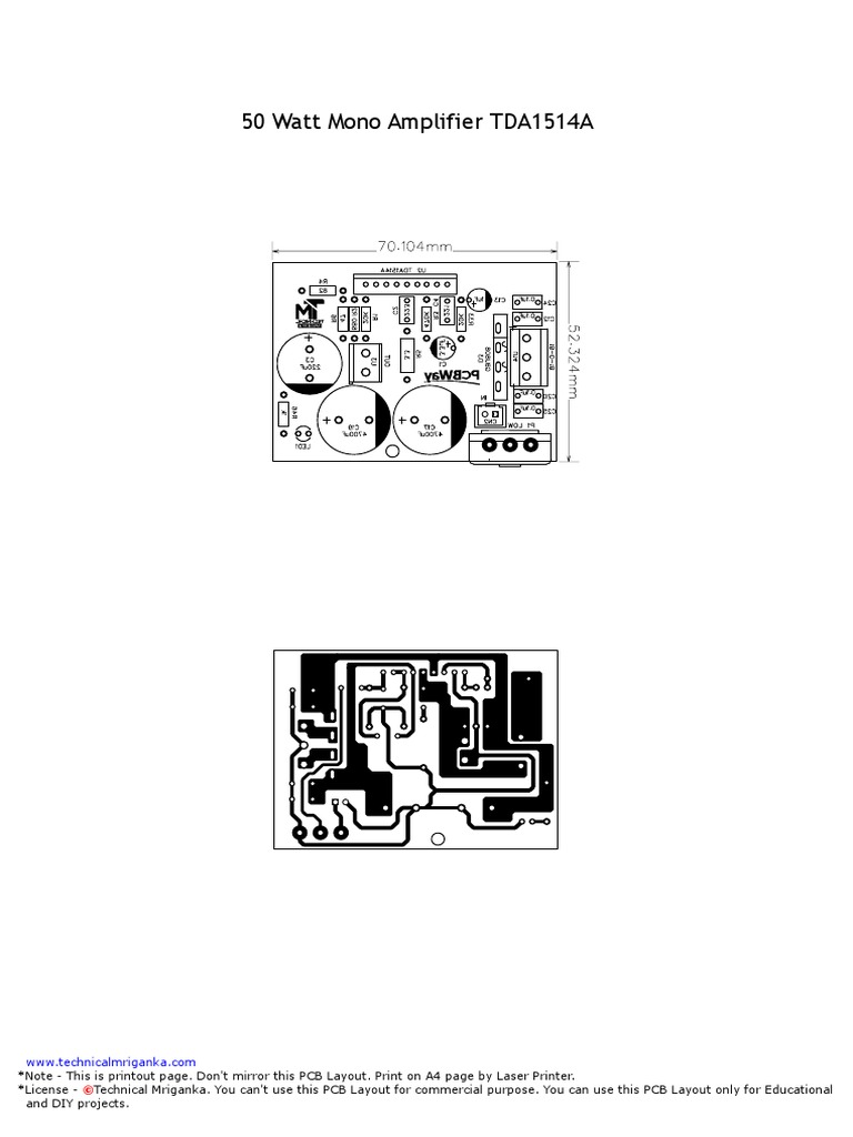 50 Watt Mono Amplifier TDA1514A Technical Mriganka | PDF | Electrical ...