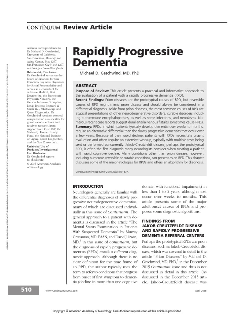 Rapidly Progressive Dementia.12 | PDF | Dementia | Neurology