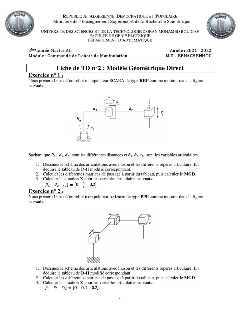 Commande de Robots: Exercices MGD | PDF