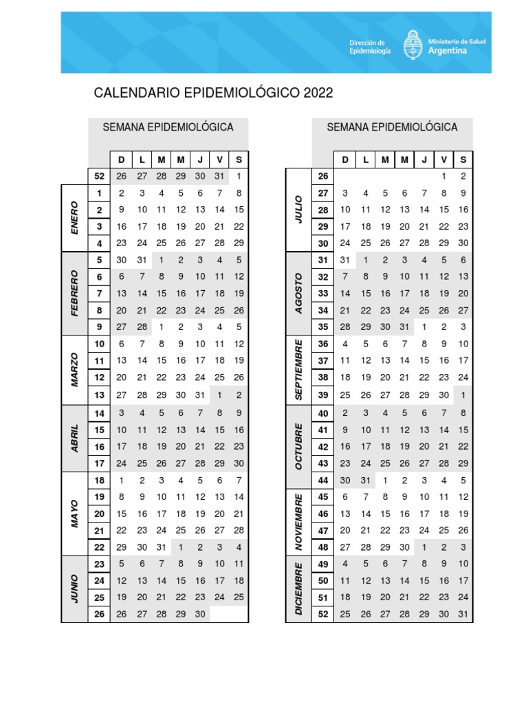Calendario Epidemiologico 2022 Ms | PDF