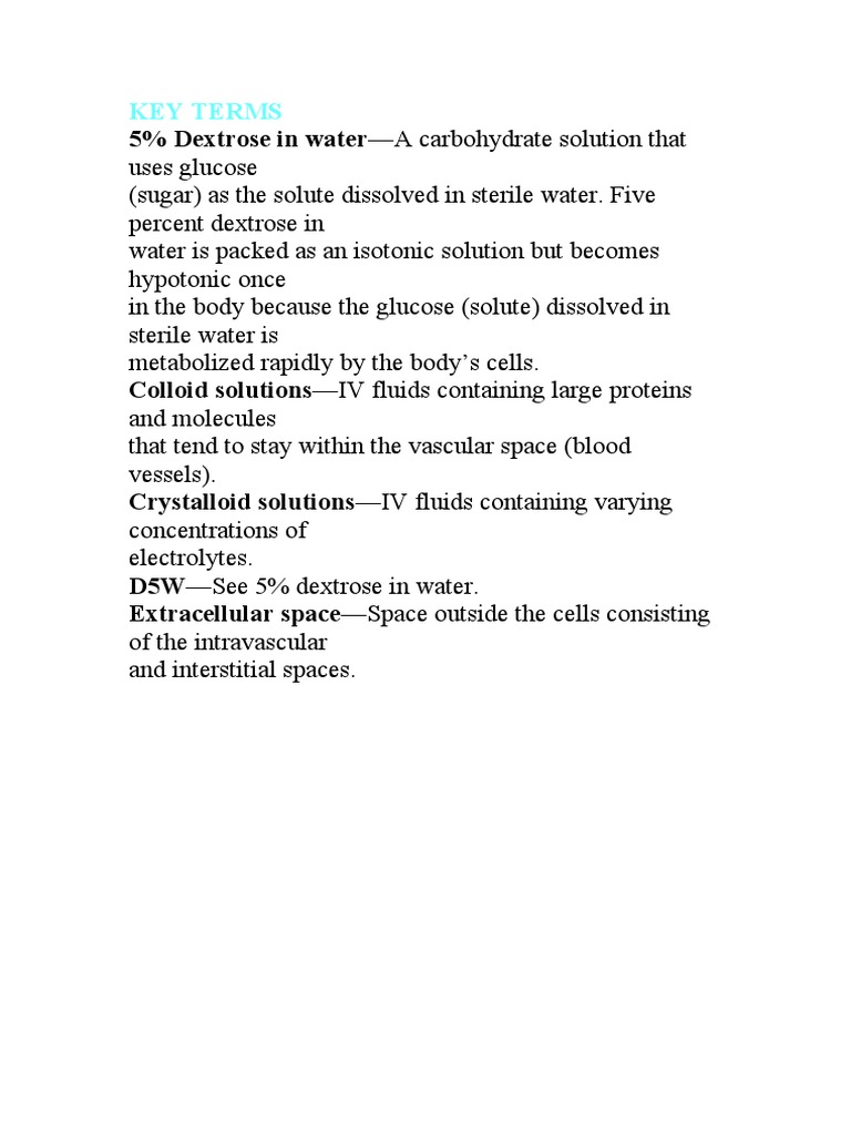 5% Dextrose in Water-A Carbohydrate Solution That: Key Terms | PDF ...