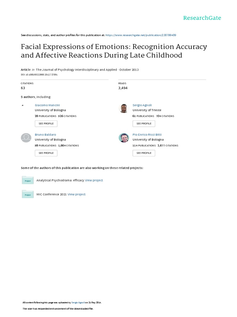 Facial Expressions of Emotions: Recognition Accuracy and Affective ...