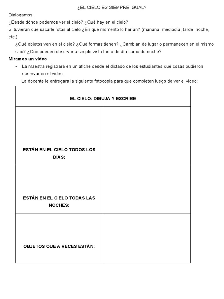 Actividades sobre el cielo para niños | PDF