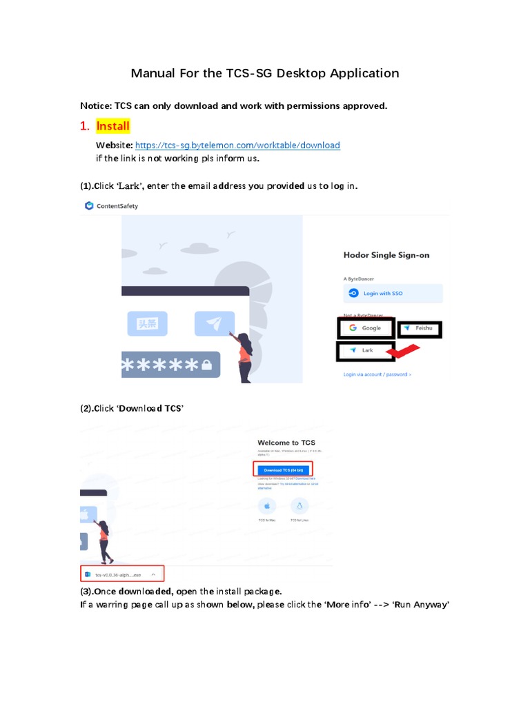 Manual For The TCS-SG Desktop Application: 1. Install | PDF