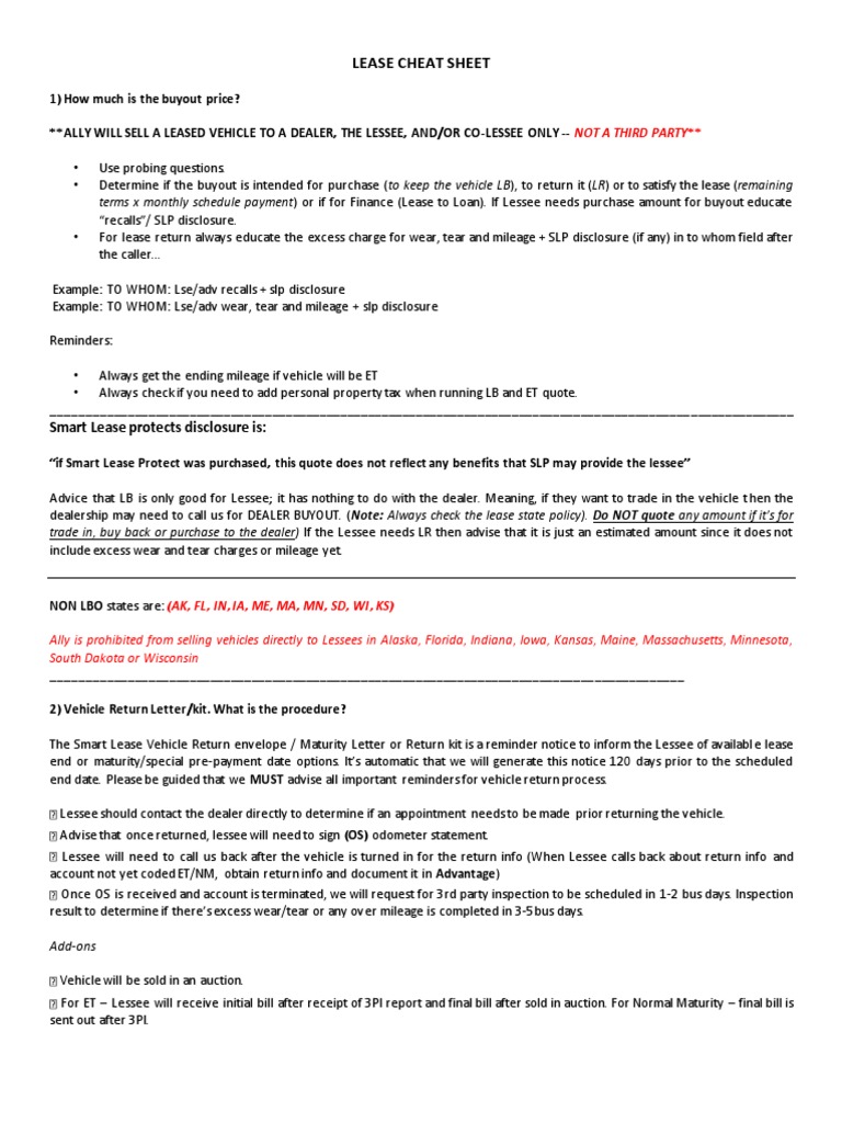 Lease Cheat Sheet: Not A Third Party | PDF | Lease | Department Of ...