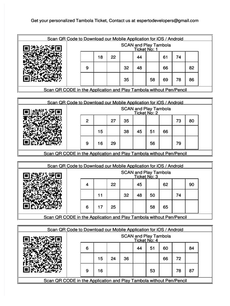 100 Tambola Tickets Printable Free 2 | PDF