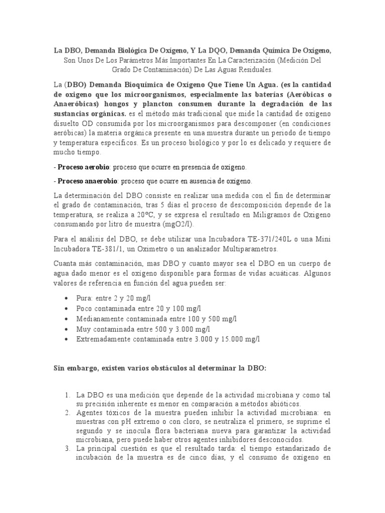 Dbo y Dqo | PDF | Carbono organico total | Oxígeno