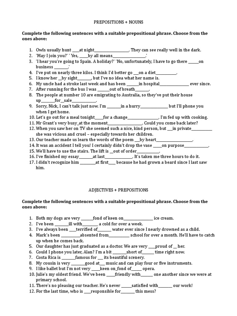 Handout 12 - Prepositions 2 | PDF | Preposition And Postposition ...