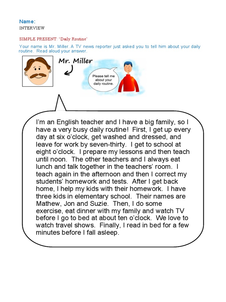 Name:: SIMPLE PRESENT: Daily Routine' | PDF