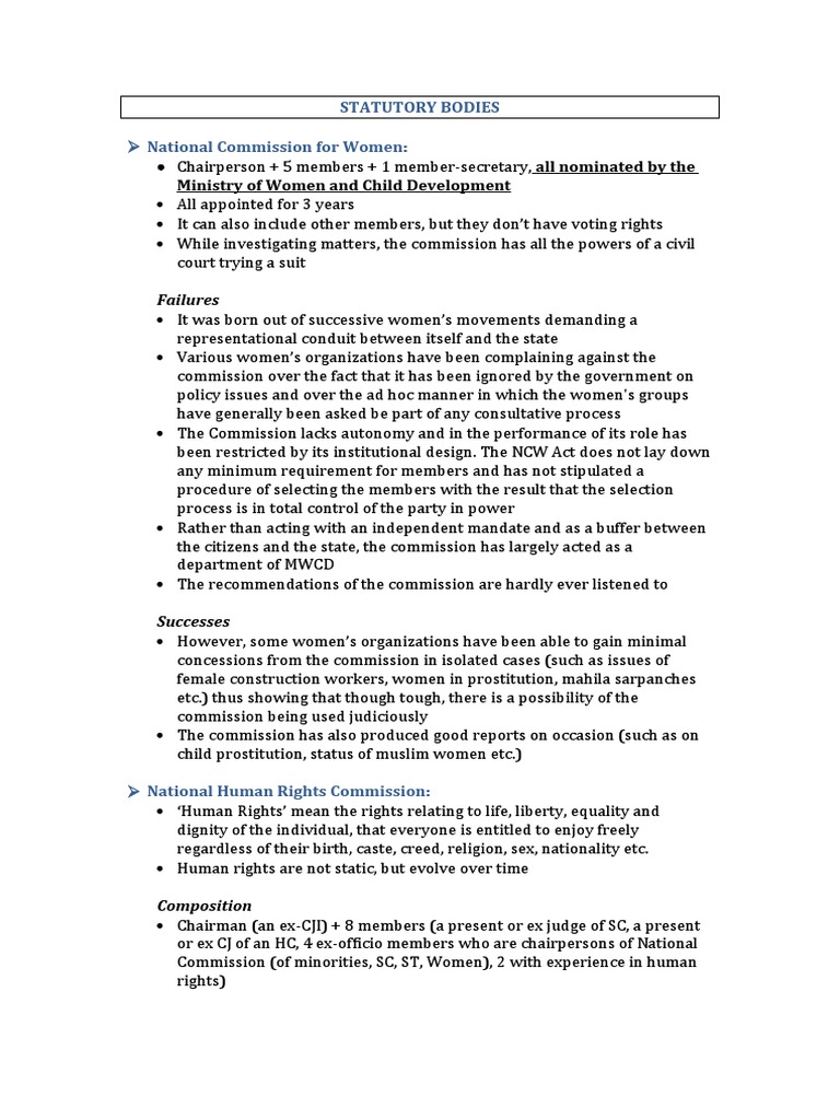 Overview of Statutory Bodies in India | PDF | Government Of India ...