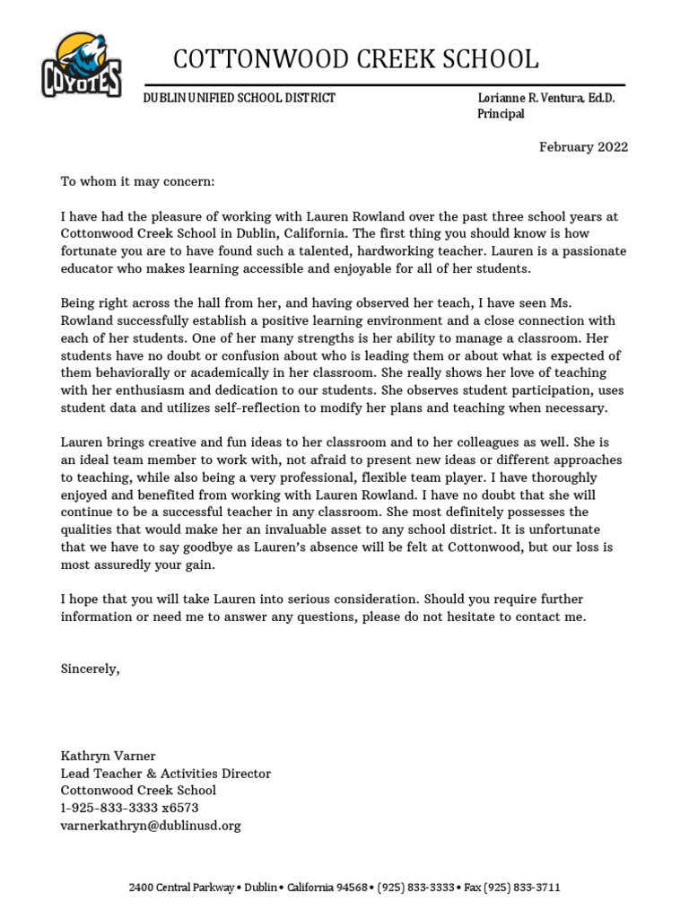 Lauren On Ccs Letterhead | PDF