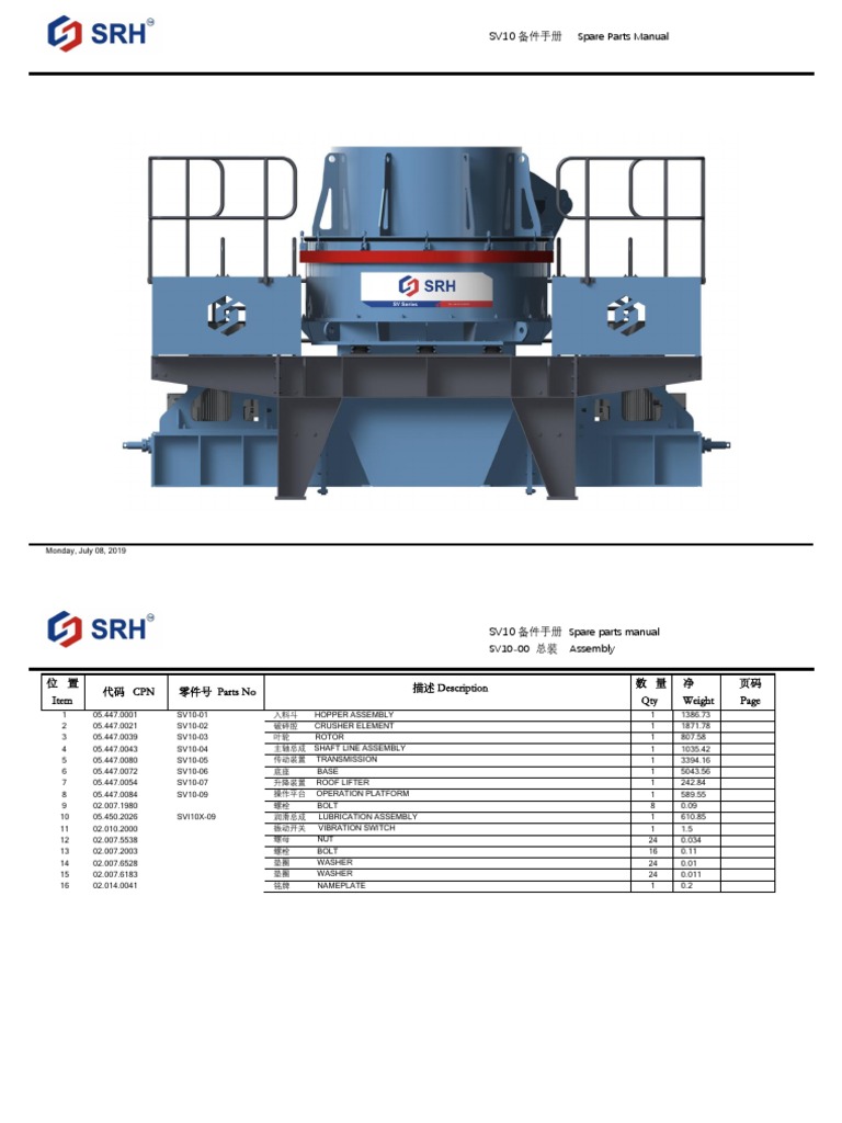SV10 Spare Parts Manual CN-EN | PDF