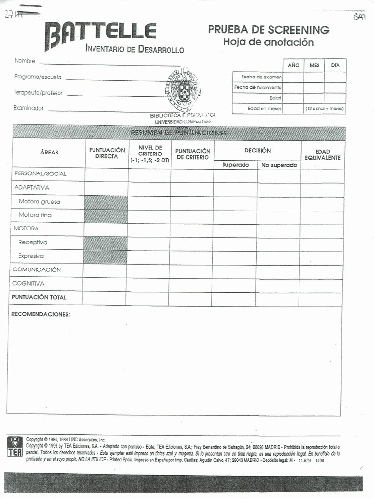 Cuestionario Batelle | PDF