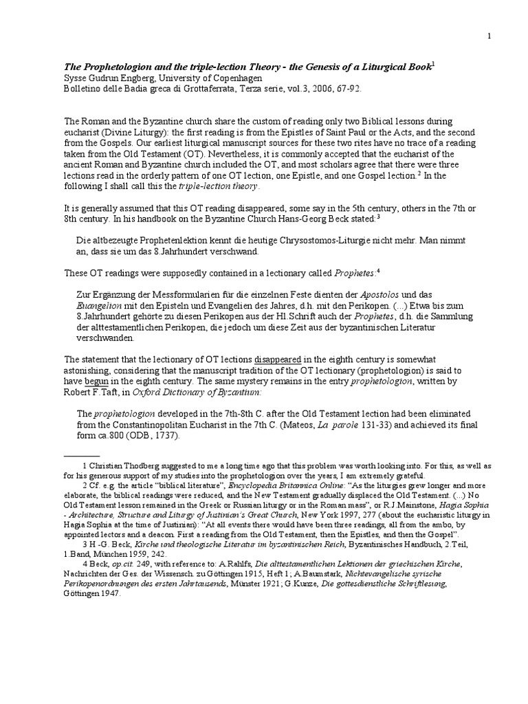 The Prophetologion and The Triple Lectio | PDF | Lectionary | Psalms